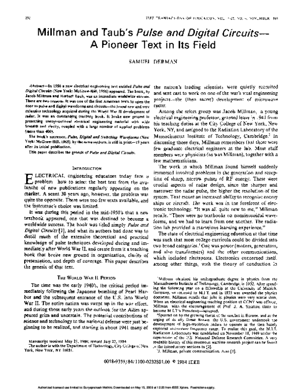 (PDF) Miliman and Taub's Pulse and Digital Circuits- A Pioneer Text in ...