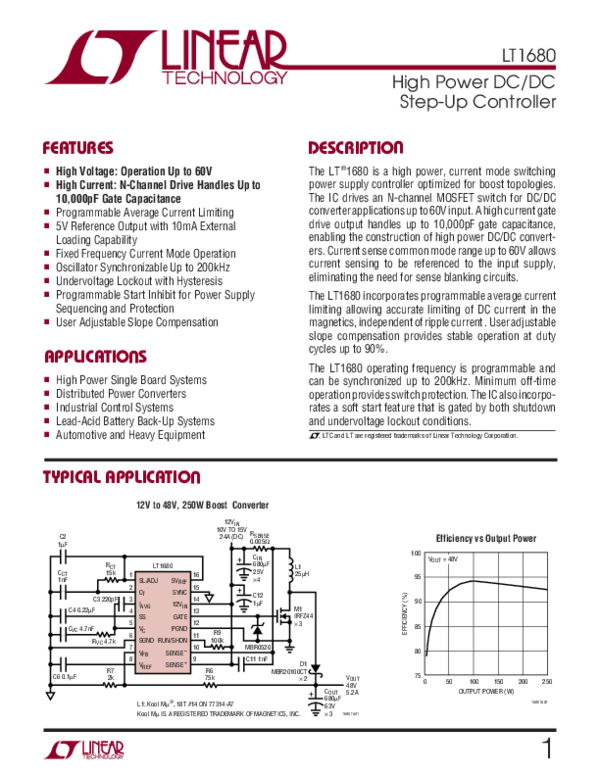 (PDF) LT1680 High Power DC/DC Step-Up Controller