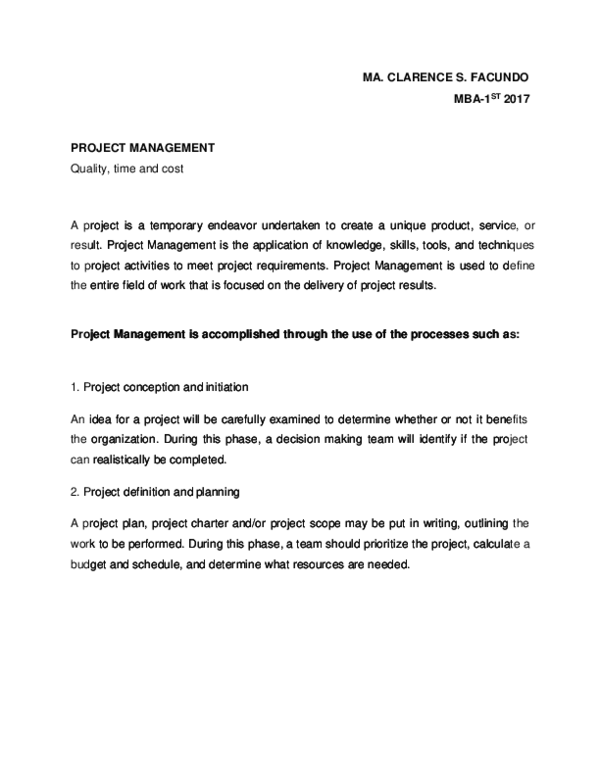 (PDF) PROJECT MANAGEMENT revised WRITTEN REPORT