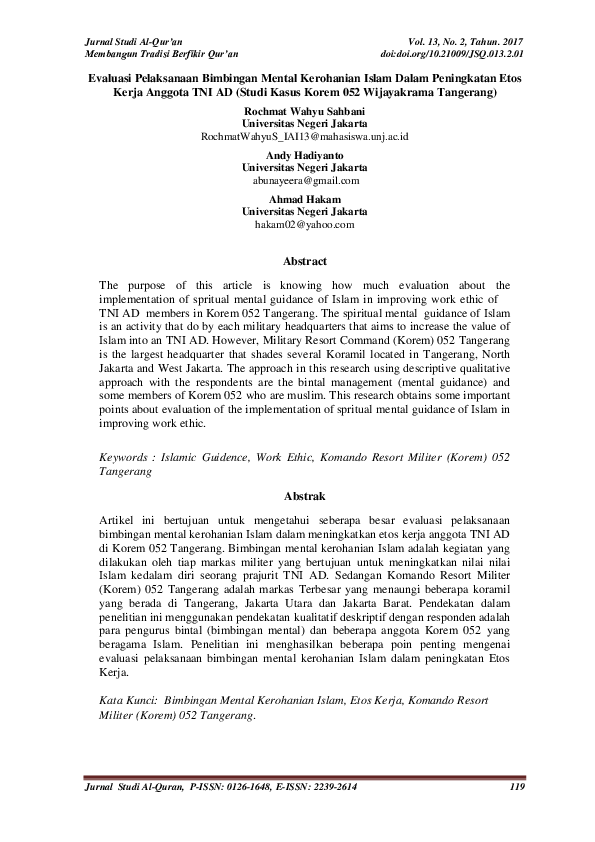 (PDF) Evaluasi Pelaksanaan Bimbingan Mental Kerohanian Islam Dalam Peningkatan Etos Kerja ...