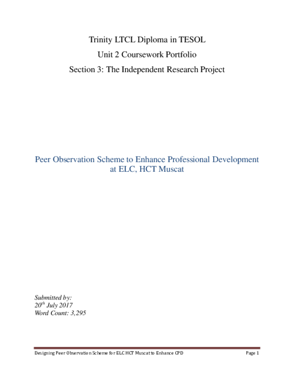 (PDF) Designing Peer Observation Scheme for ELC HCT Muscat to Enhance ...