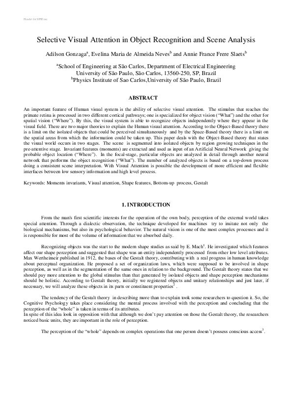 (PDF) Selective visual attention in object recognition and scene analysis