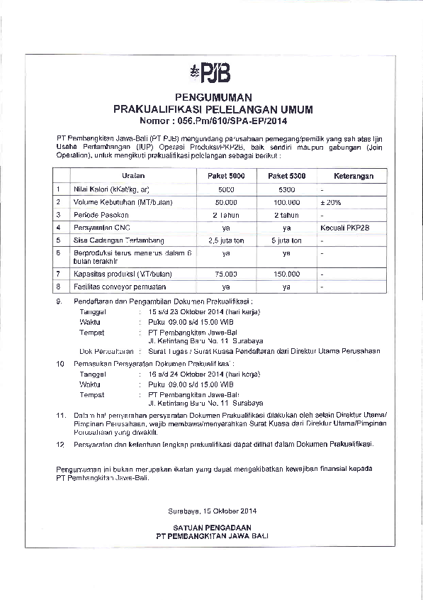 (PDF) Dokumen PQ Batubara 5000 5300 PLTU PAITON | Jayabdi Indoteknik - Academia.edu