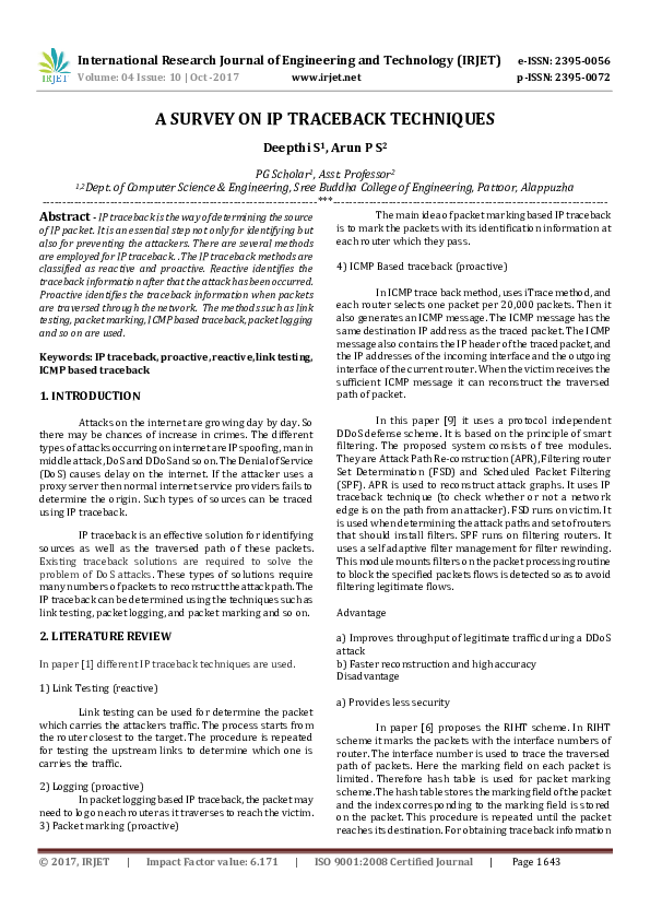(PDF) A SURVEY ON IP TRACEBACK TECHNIQUES