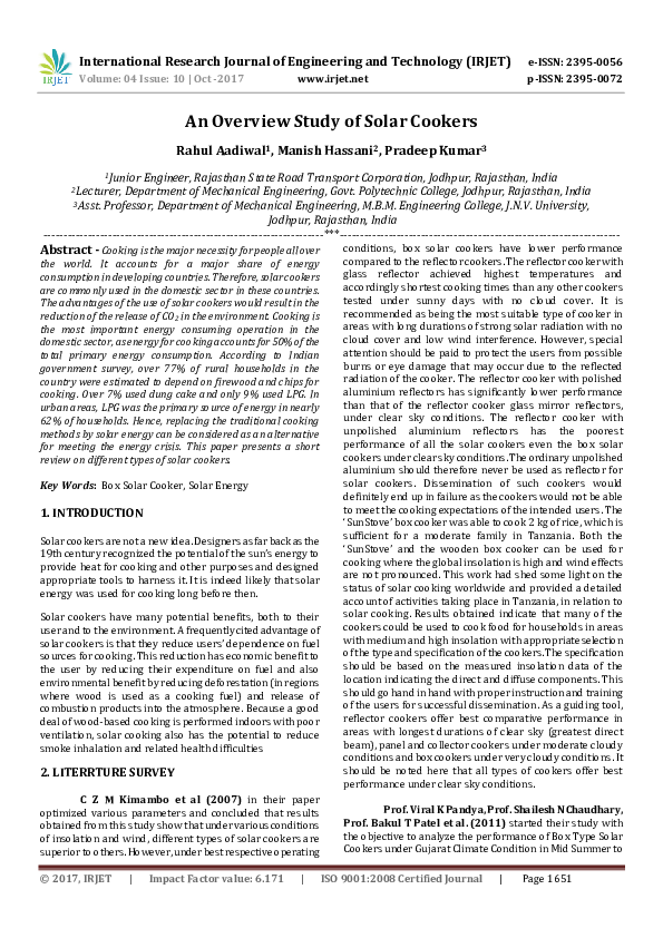 (PDF) An Overview Study of Solar Cookers