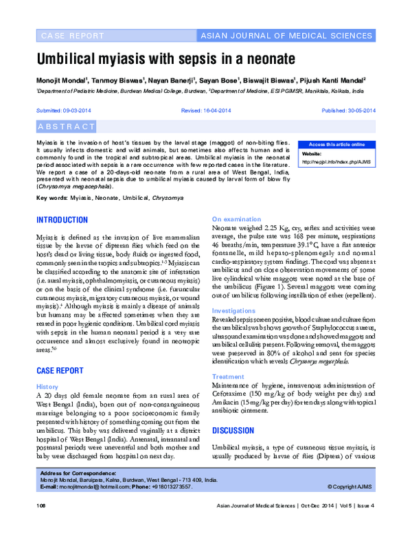 (PDF) Umbilical myiasis with sepsis in a neonate