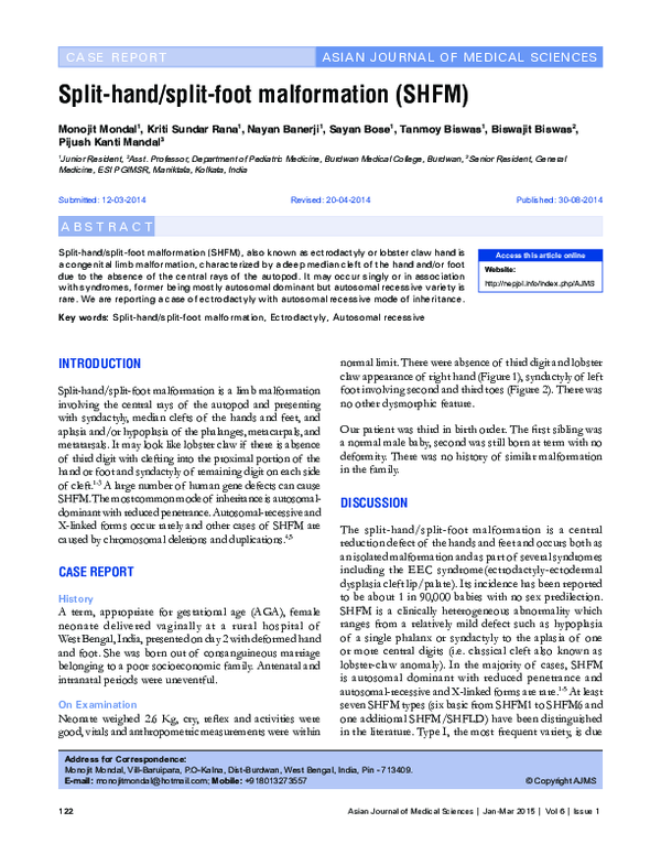 (PDF) Split-hand/split-foot malformation (SHFM)