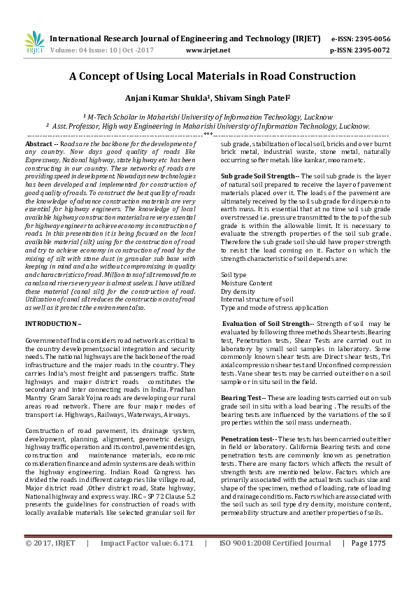 (PDF) A Concept of Using Local Materials in Road Construction