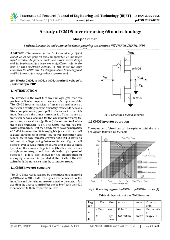 (PDF) A study of CMOS inverter using 65nm technology