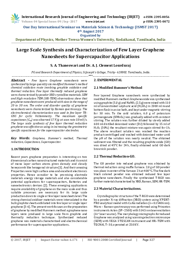(PDF) Large Scale Synthesis and Characterization of Few Layer Graphene Nanosheets for ...
