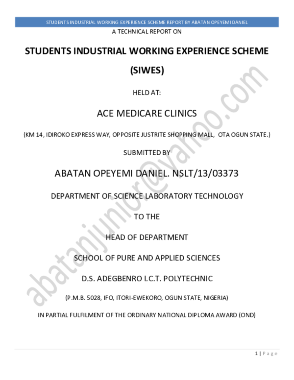 (PDF) STUDENTS INDUSTRIAL WORKING EXPERIENCE SCHEME (SIWES