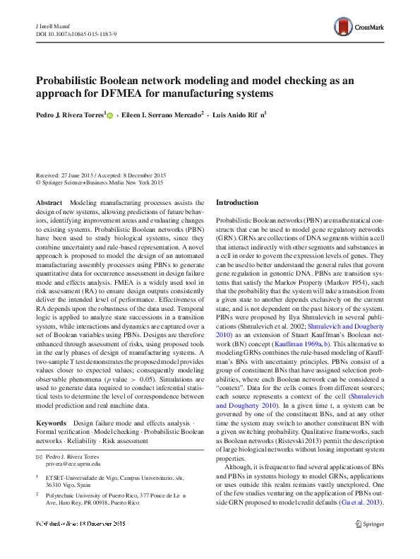 (PDF) Probabilistic Boolean network modeling and model checking as an approach for DFMEA for ...