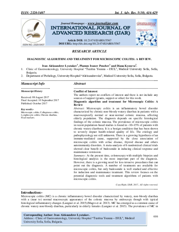 (PDF) DIAGNOSTIC ALGORITHM AND TREATMENT FOR MICROSCOPIC COLITIS: A REVIEW