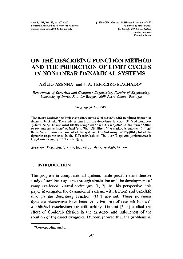 Pdf On The Describing Function Method And The Prediction Of Limit Cycles In Nonlinear
