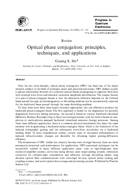 (PDF) Optical phase conjugation: principles, techniques, and applications