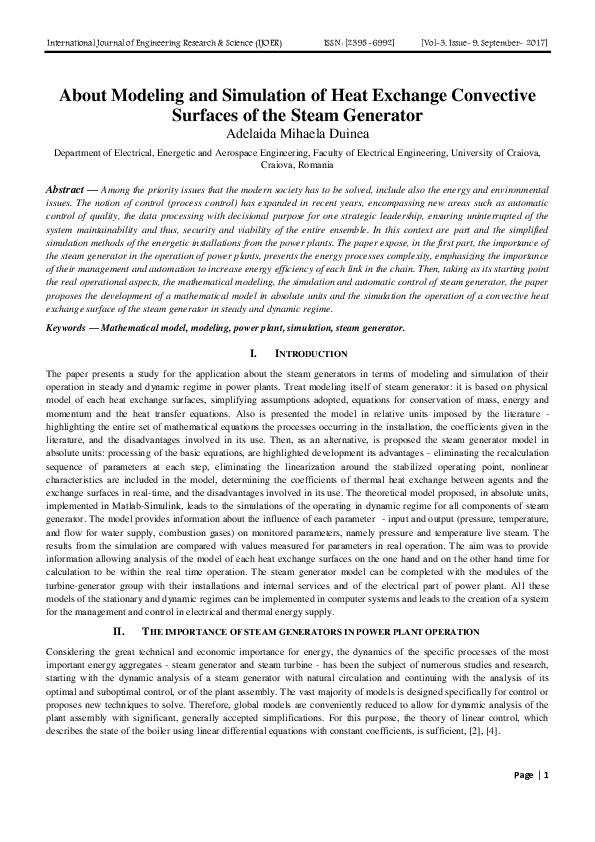 (PDF) About Modeling and Simulation of Heat Exchange Convective Surfaces of the Steam Generator