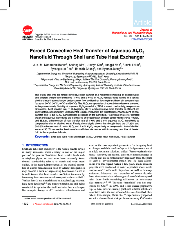 (PDF) Forced Convective Heat Transfer of Aqueous Al 2 O 3 Nanofluid Through Shell and Tube Heat ...
