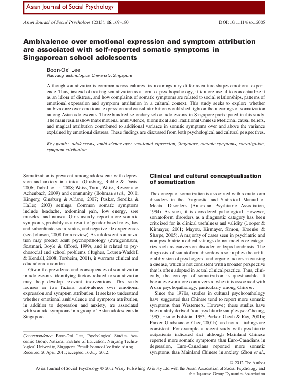 (PDF) Ambivalence over emotional expression and symptom attribution are ...