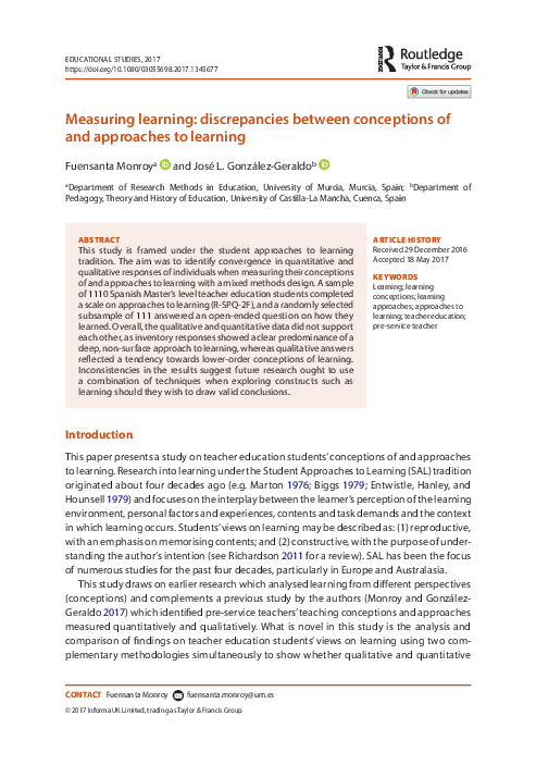 (PDF) Measuring learning: discrepancies between conceptions of and ...