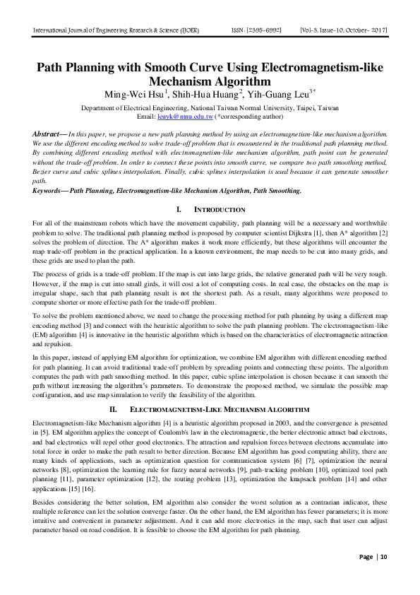 Pdf Path Planning With Smooth Curve Using Electromagnetism Like