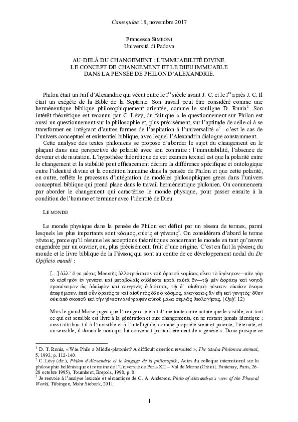 (PDF) Au-delà du Changement : l’immuabilité Divine. Le concept de ...