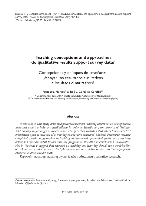 (PDF) Teaching conceptions and approaches: do qualitative results support survey data ...