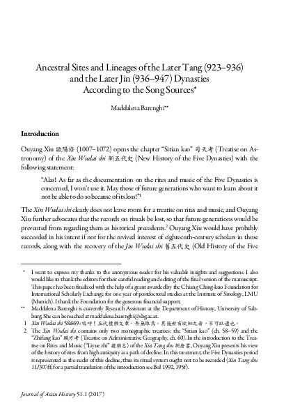 (PDF) Ancestral Sites and Lineages of the Later Tang (923–936) and the ...