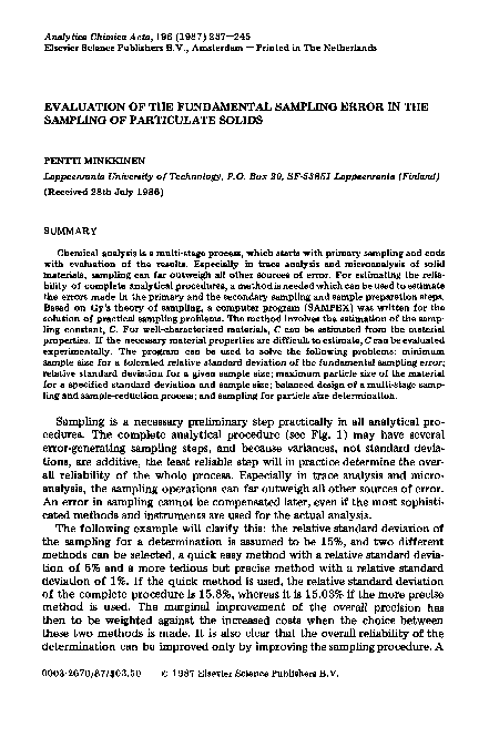 (PDF) Evaluation of the fundamental sampling error in the sampling of ...