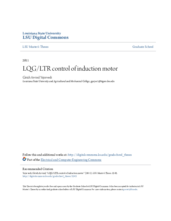 (PDF) LQG/LTR Current Control Design for Induction Motors
