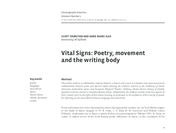 (PDF) Vital Signs: Poetry, movement and the writing body