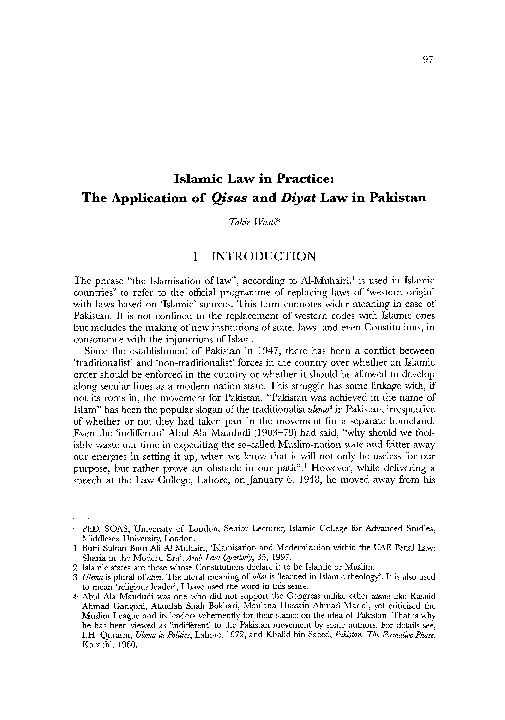 (PDF) Islamic Law in Practice: The Application of Qisas and Diyat Law ...
