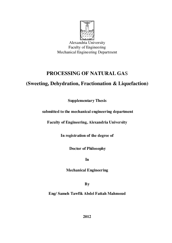 (PDF) PROCESSING OF NATURAL GAS (Sweeting, Dehydration, Fractionation ...