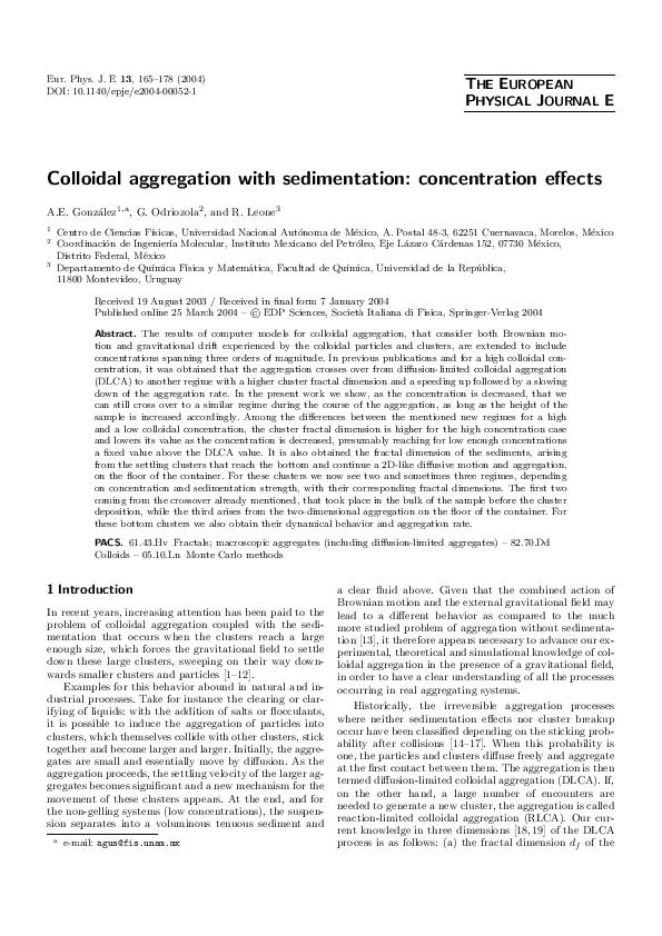 (PDF) Colloidal aggregation with sedimentation: concentration effects