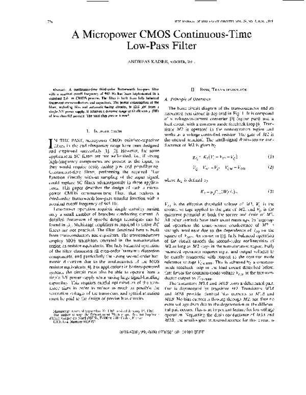 (PDF) A micropower CMOS continuous-time low-pass filter