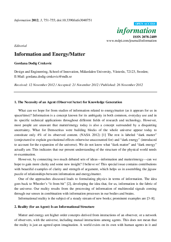 (PDF) Information and Energy/Matter