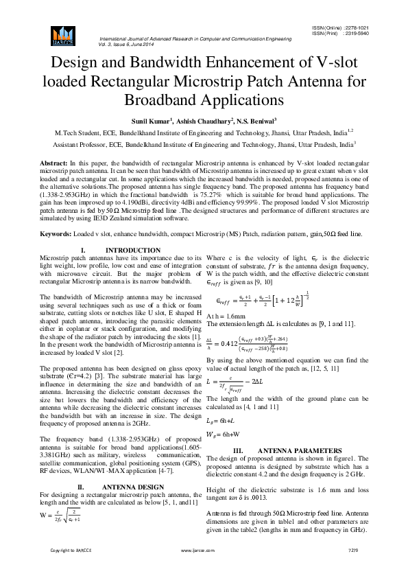 (PDF) Design and Bandwidth Enhancement of V-slot loaded Rectangular Microstrip Patch Antenna for ...