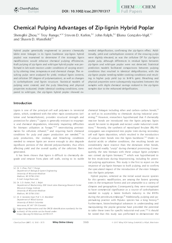 (PDF) Chemical Pulping Advantages of Zip-lignin Hybrid Poplar