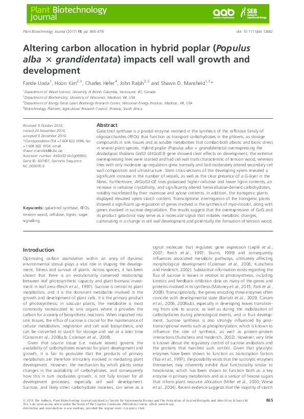 (PDF) Altering carbon allocation in hybrid poplar (Populus alba 3 ...