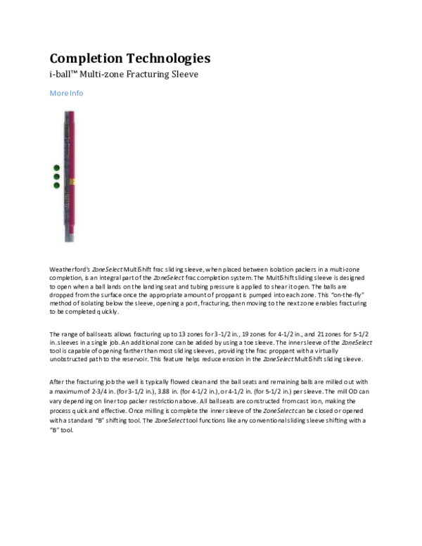(PDF) Completion Technologies i‐ball™ Multi‐zone Fracturing Sleeve