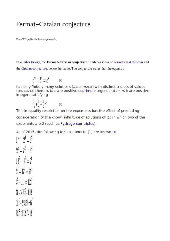 Fermat–Catalan conjecture