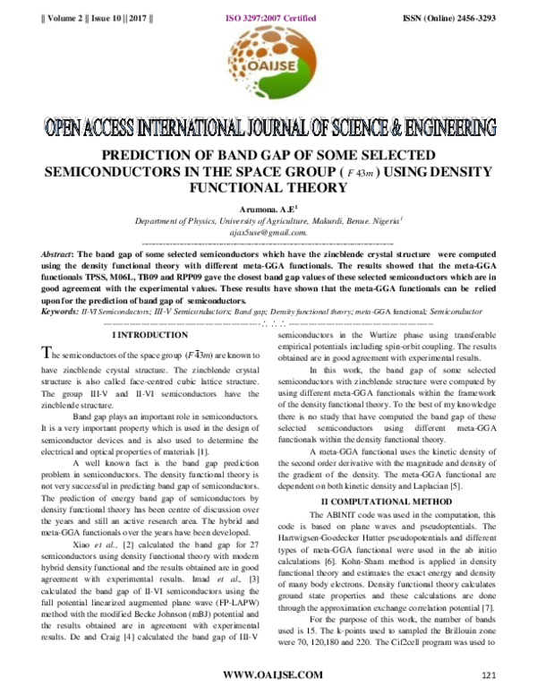 (PDF) Prediction of Band Gap of Some Selected Semiconductors in the Space Group (F43m ) Using ...