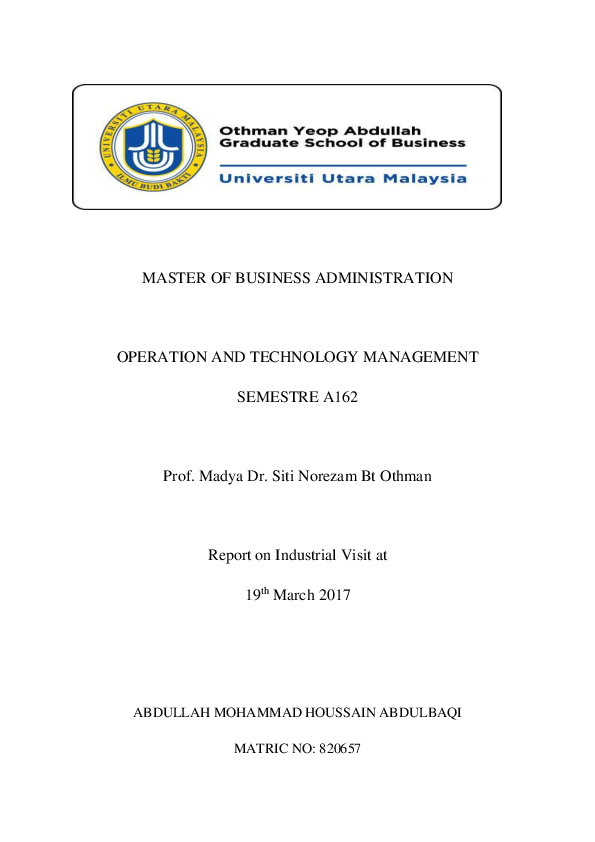 (PDF) MASTER OF BUSINESS ADMINISTRATION OPERATION AND TECHNOLOGY ...