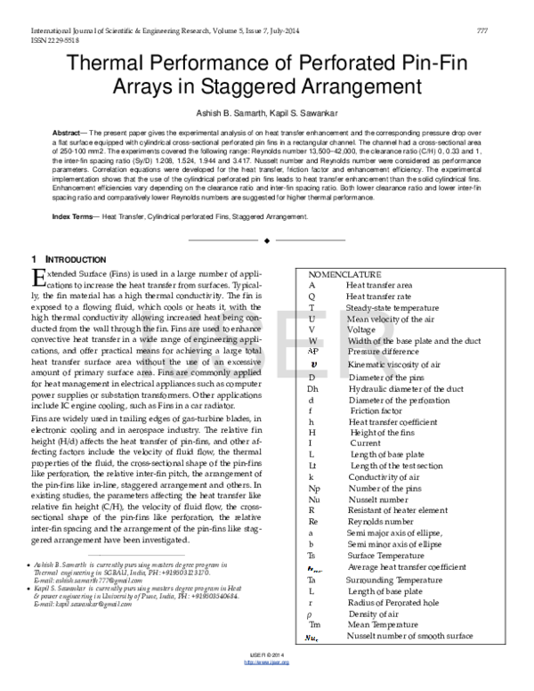 (PDF) Thermal Performance of Perforated Pin Fin Arrays in Staggered ...