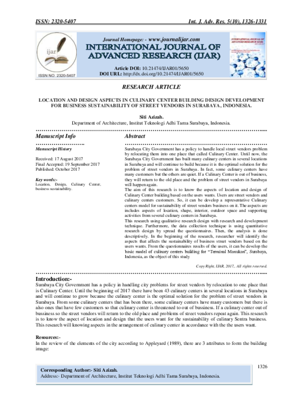 (PDF) LOCATION AND DESIGN ASPECTS IN CULINARY CENTER BUILDING DESIGN ...