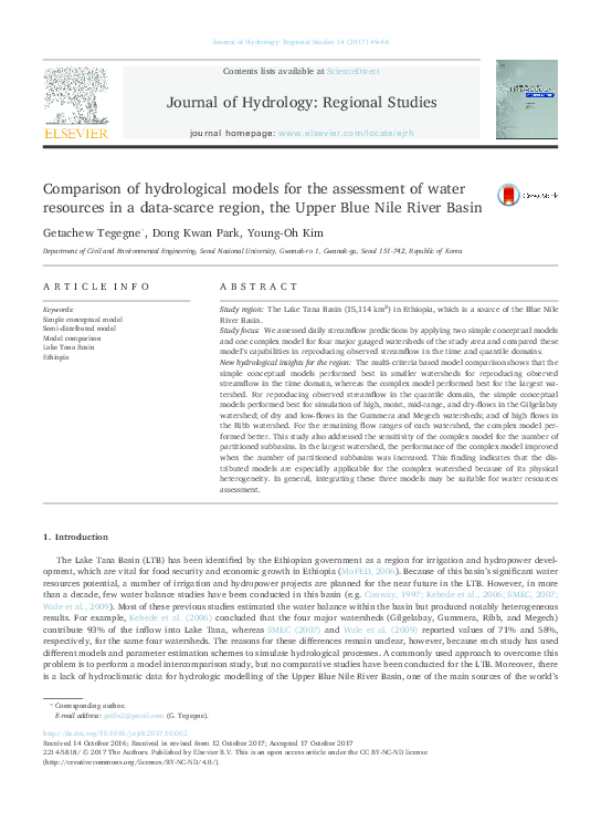 (PDF) Comparison of hydrological models for the assessment of water resources in a data-scarce ...