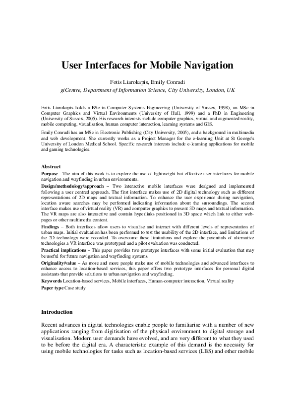(PDF) User Interfaces for Mobile Navigation