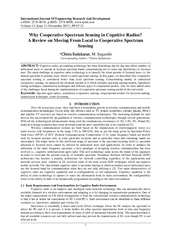Pdf Why Cooperative Spectrum Sensing In Cognitive Radios A Review On Moving From Local To