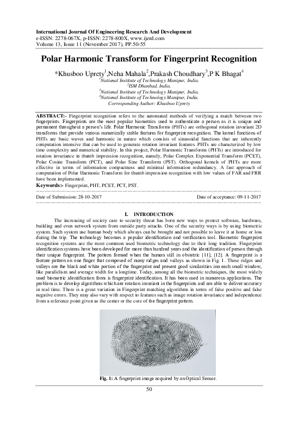 (PDF) Polar Harmonic Transform for Fingerprint Recognition