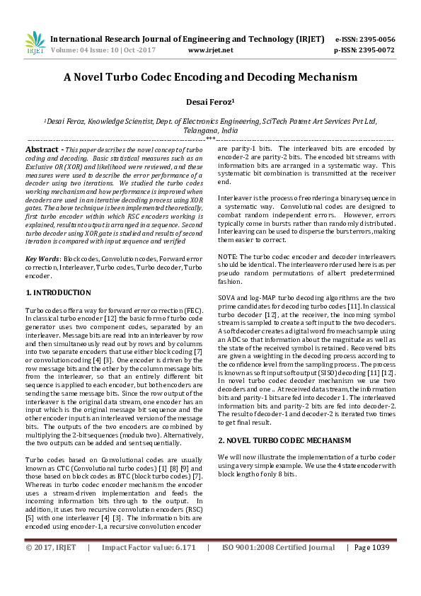 (PDF) A Novel Turbo Codec Encoding and Decoding Mechanism