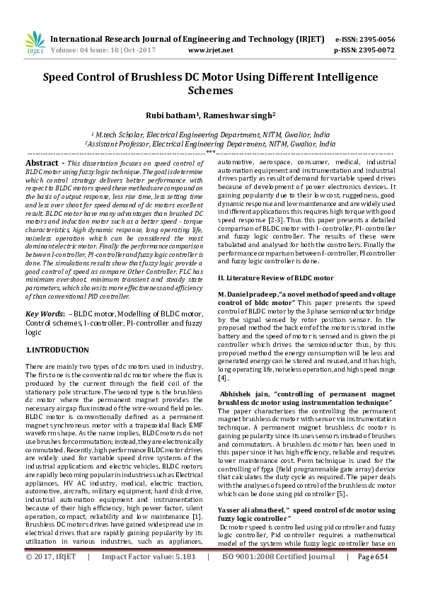 (PDF) Speed Control of Brushless DC Motor Using Different Intelligence ...